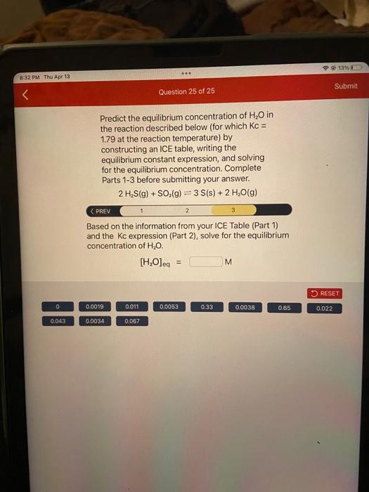 Solved Predict the equilibrium concentration of H2O in the | Chegg.com