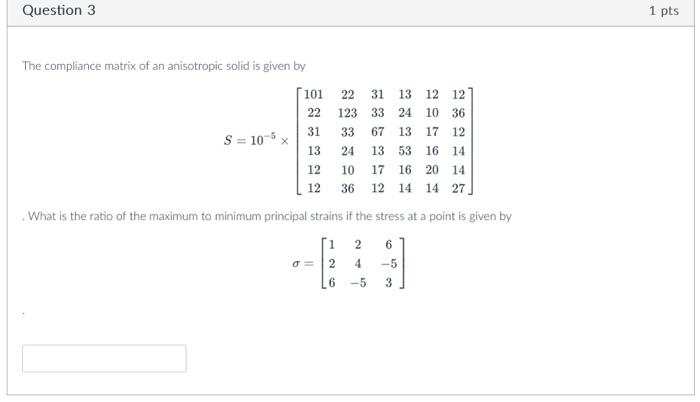 Solved The compliance matrix of an anisotropic solid is | Chegg.com