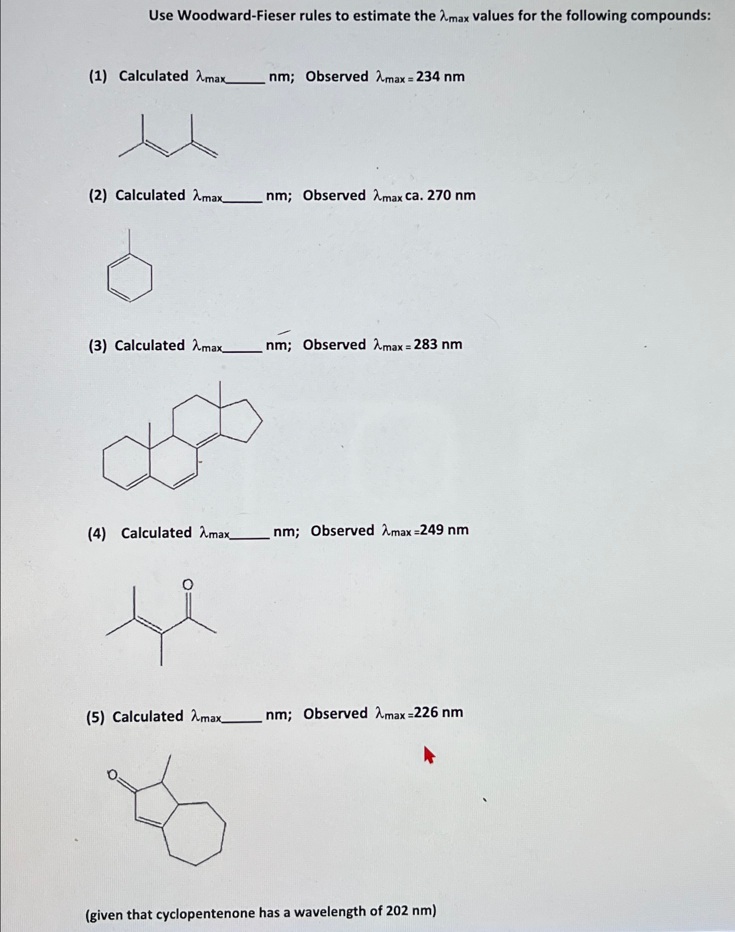 Solved Use Woodward-Fieser rules to estimate the λmax | Chegg.com