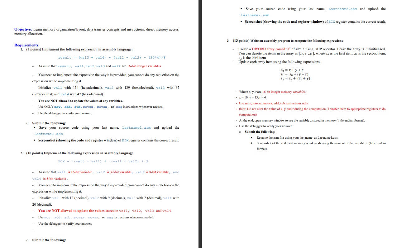 Objective: Learn memory organization/layout, ﻿data | Chegg.com