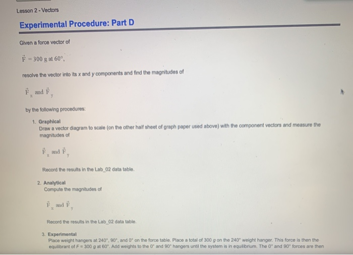Solved Lesson 2 - Vectors Experimental Procedure: Part D | Chegg.com