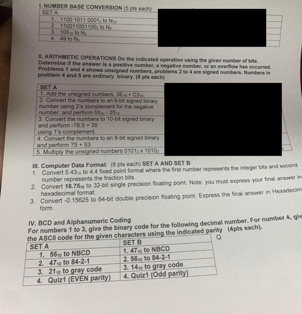 Solved I. NUMBER BASE CONVERSION (5 ﻿pts each)\table[[SET | Chegg.com
