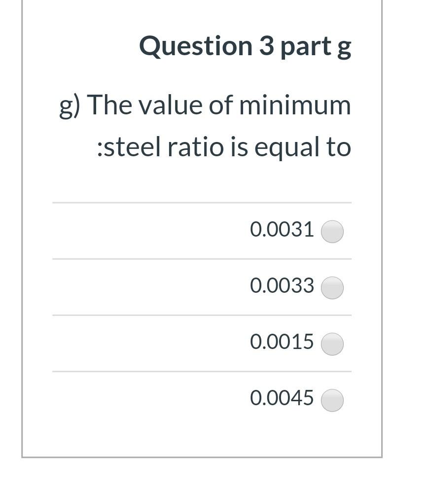 Solved Question 3 part g g) The value of minimum :steel | Chegg.com