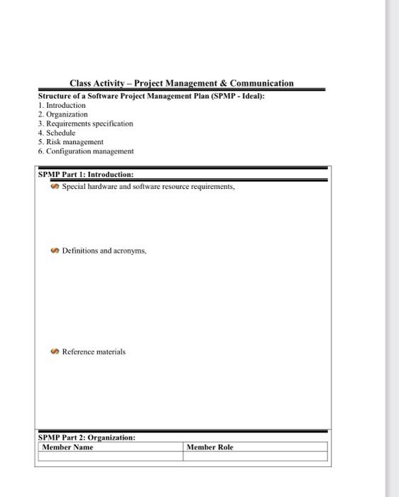 Solved Class Activity - Project Management \& Communication | Chegg.com
