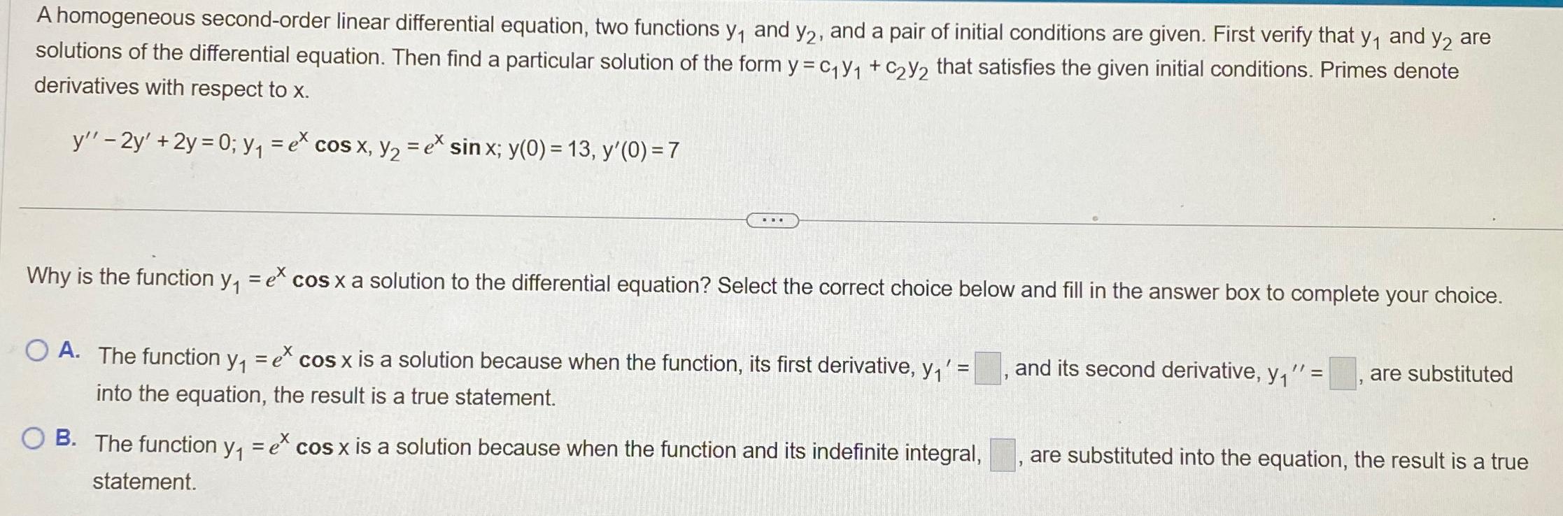 Solved A homogeneous second-order linear differential | Chegg.com