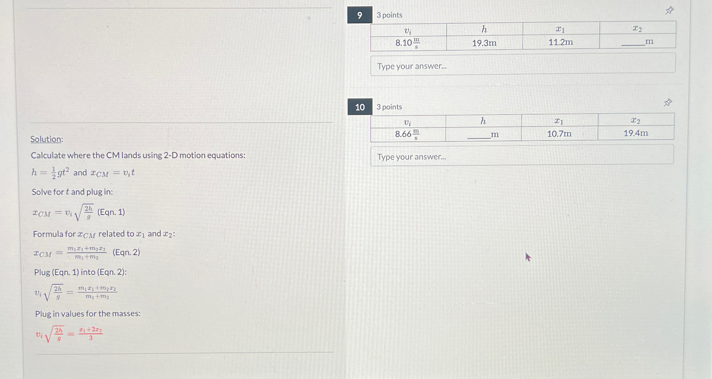 Solved 93 ﻿points\table[[vi,h,x1,x2Please show all | Chegg.com