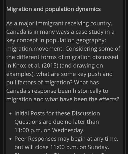 Solved As a major immigrant receiving country, Canada is in | Chegg.com