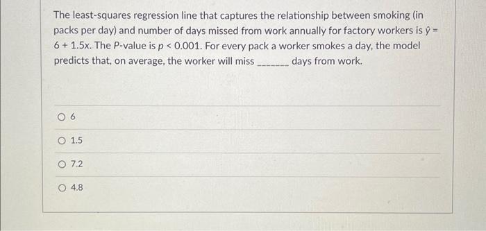 Solved The least-squares regression line that captures the | Chegg.com