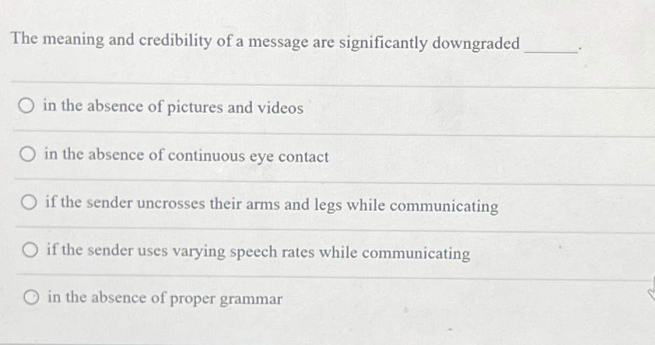 Solved The meaning and credibility of a message are | Chegg.com