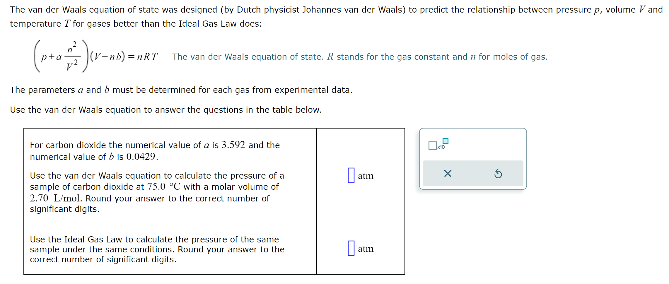 Solved The van der Waals equation of state was designed (by | Chegg.com