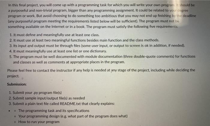 Solved In this final project, you will come up with a | Chegg.com