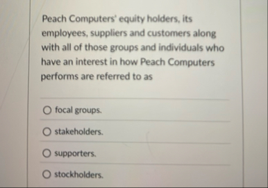 Solved Peach Computers' equity holders, its employees, | Chegg.com