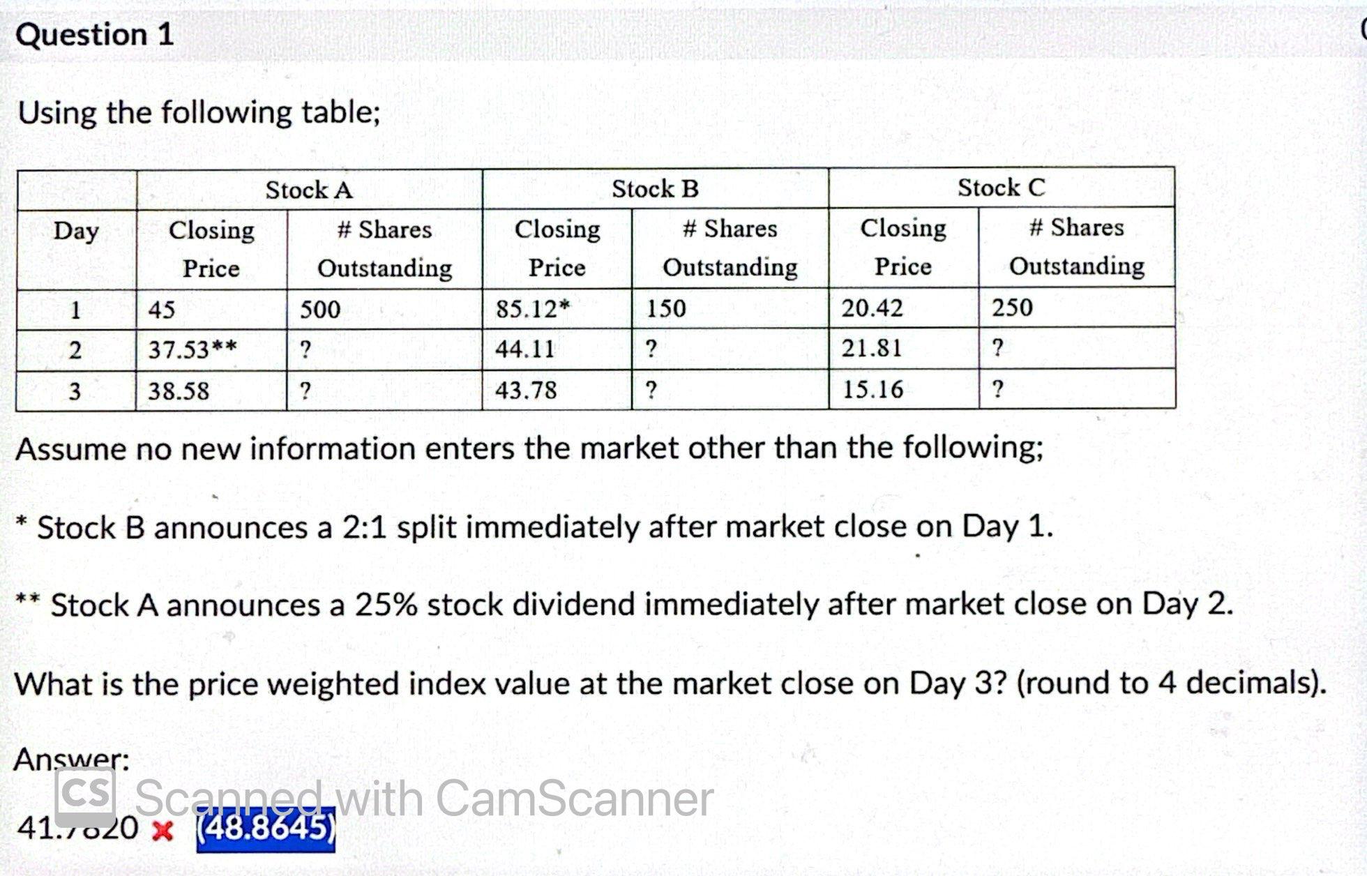 Solved Using the following table; ﻿Stock A Stock B Stock C | Chegg.com