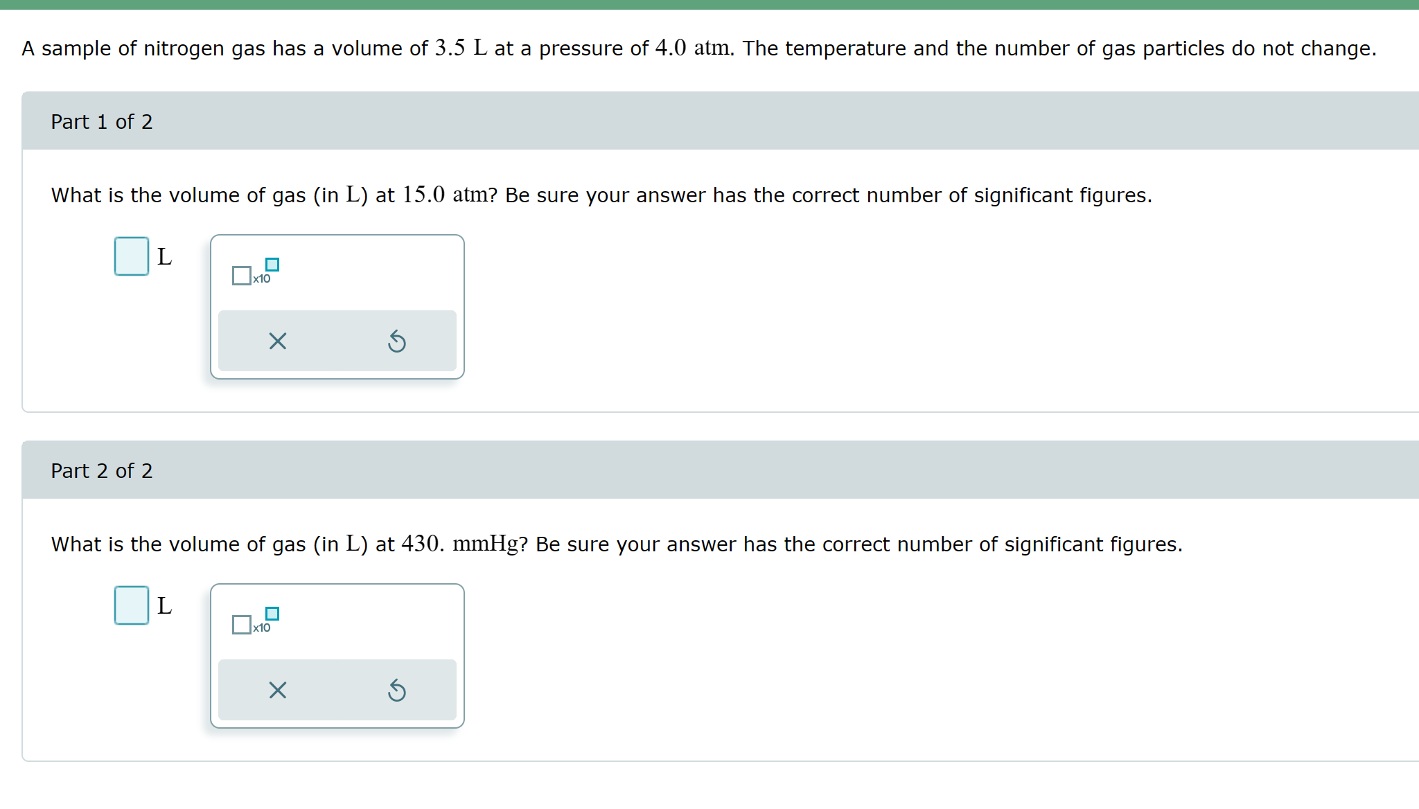 Solved A sample of nitrogen gas has a volume of 3.5L ﻿at a | Chegg.com