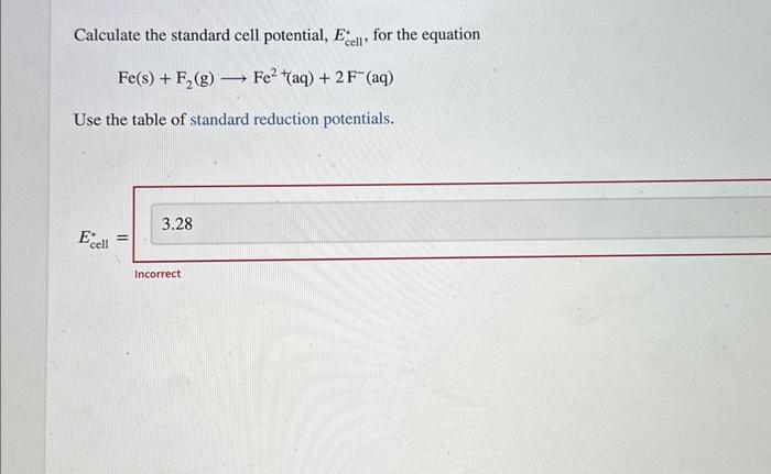 Solved Calculate the standard cell potential, Ecell ∙, for | Chegg.com