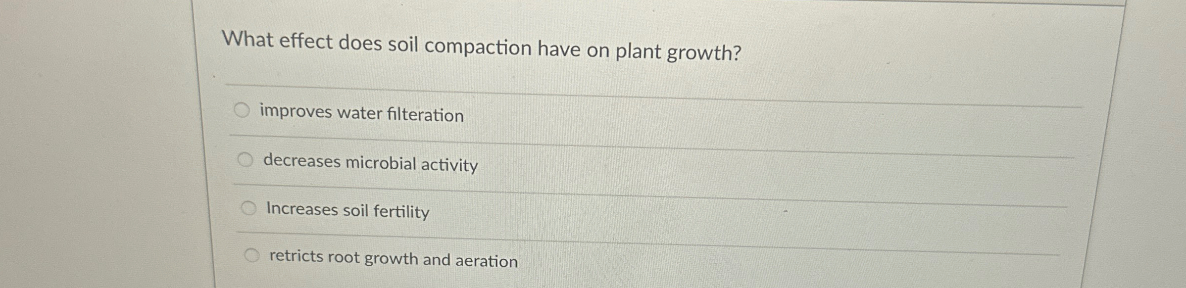 Solved What effect does soil compaction have on plant | Chegg.com