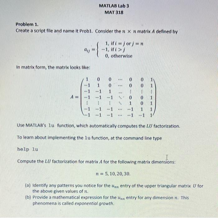 Solved Problem 1. Create a script file and name it Prob1. | Chegg.com