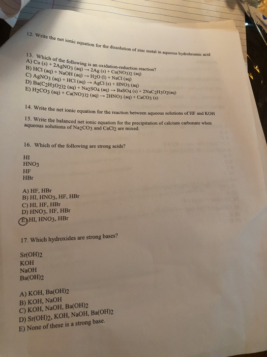 Solved 12. Write the net ionic equation for the dissolution | Chegg.com