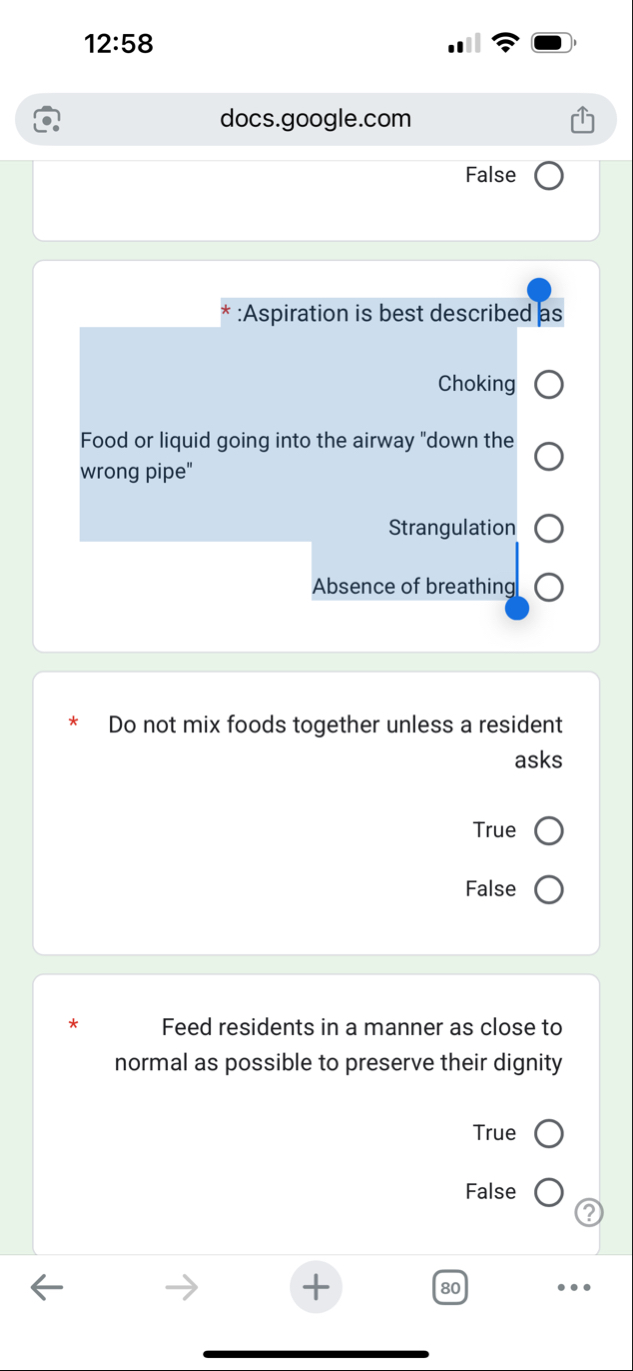 Solved 12:58docs.google.comFalse:Aspiration is best | Chegg.com