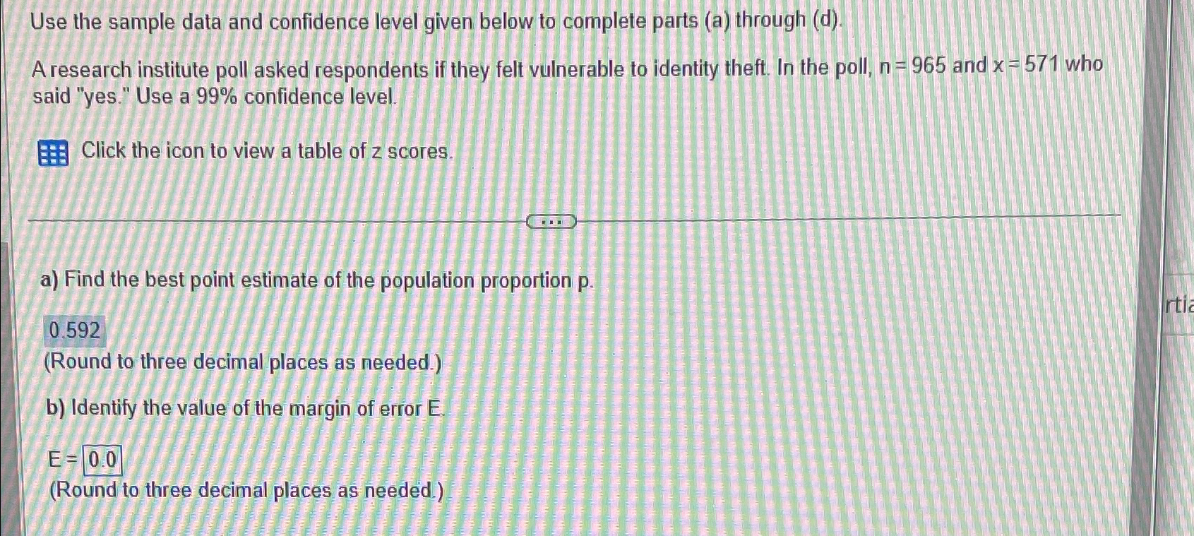 Solved Use the sample data and confidence level given below | Chegg.com