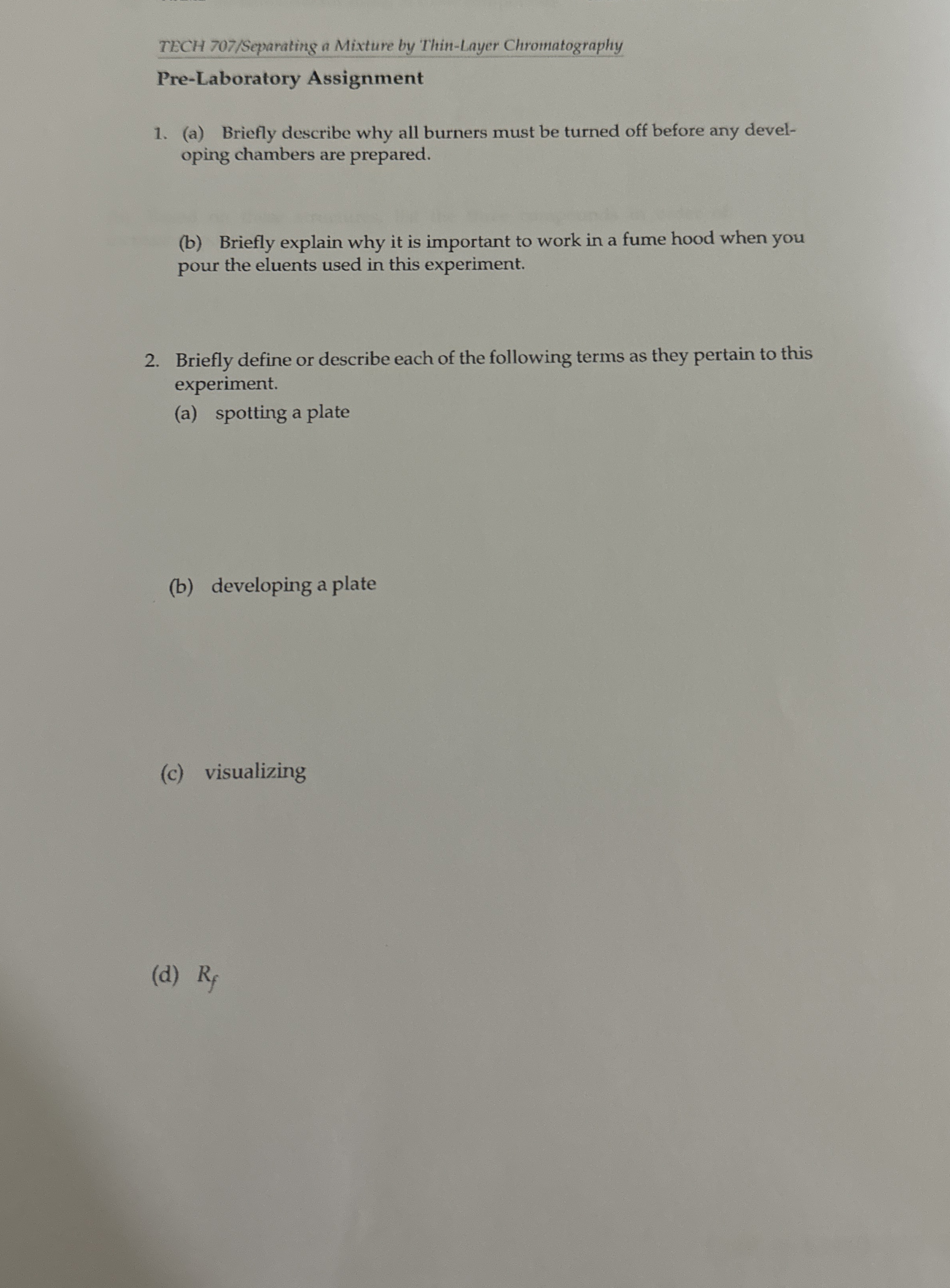 Solved TECH 707? ﻿Separating a Mixture by Thin-Layer | Chegg.com