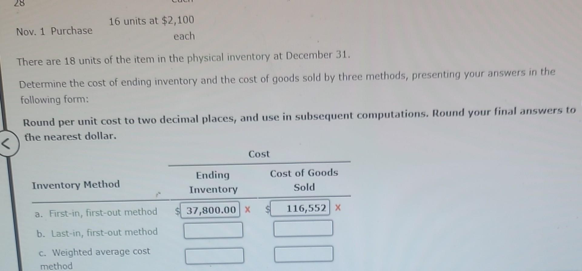 Solved Inventory by Three Methods; Cost of Goods Sold The | Chegg.com