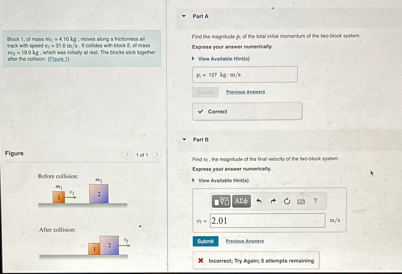 Solved Block 1, ﻿of mass m1=4.10kg, ﻿moves along a | Chegg.com