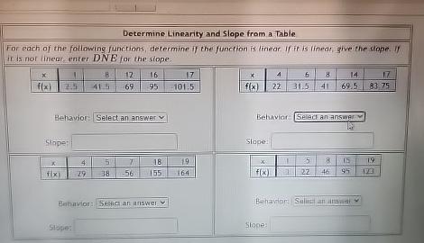 Determine Linearity and Slope from a TableFor each of | Chegg.com