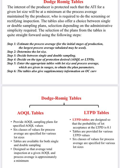 Solved a) Based on the Dodge-Romia Tables provided in the | Chegg.com
