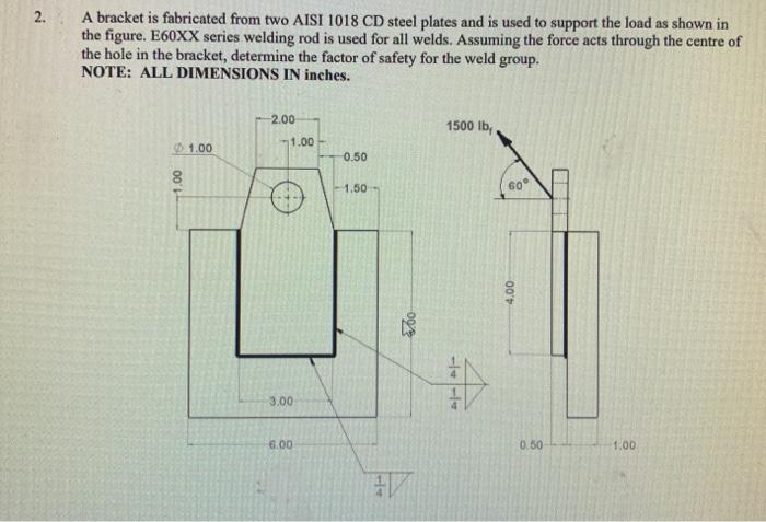 Solved A bracket is fabricated from two AISI 1018 CD steel | Chegg.com