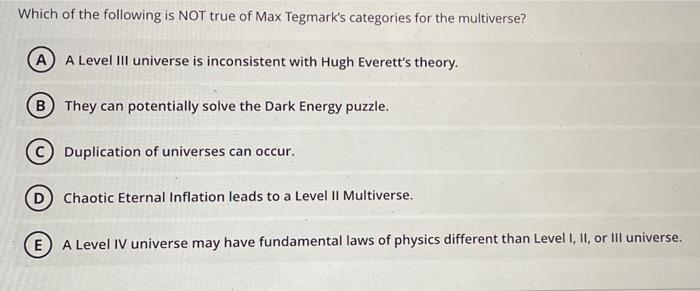 Solved Which of the following is NOT true of Max Tegmark's | Chegg.com