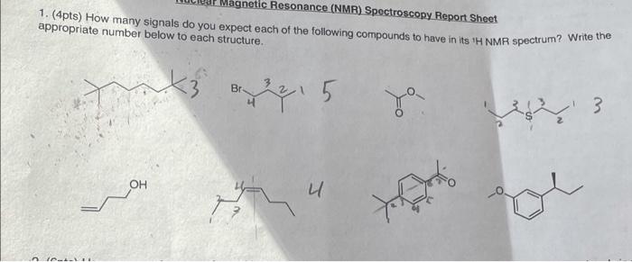 Solved Magnetic Resonance (NMR) Spectroscopy Report Sheet 1. | Chegg.com