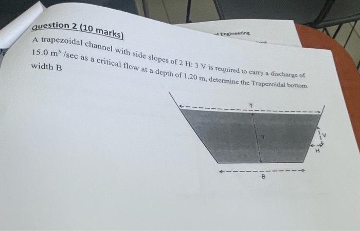 Solved A trapezoidal channel with side slopes of 2H:3 V is | Chegg.com