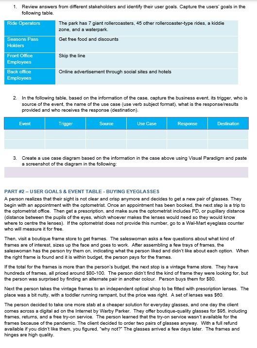Solved Events, Use Case Diagrams, User Stories PART #1 - | Chegg.com