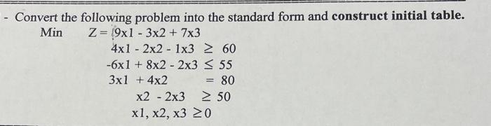 Solved Convert the following problem into the standard form | Chegg.com
