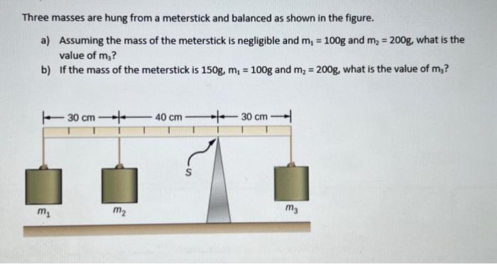 Solved Three masses are hung from a meterstick and balanced | Chegg.com