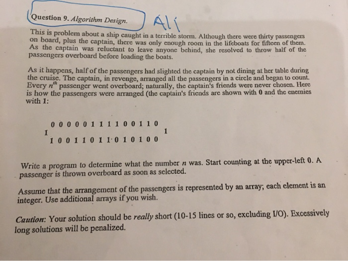 Question 9. Algorithm Design. This is problem about a | Chegg.com
