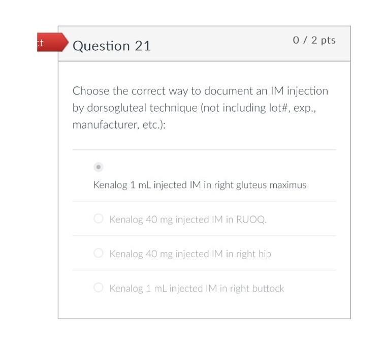Solved Choose the correct way to document an IM injection by | Chegg.com