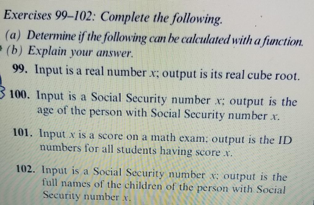 Solved Exercises 99-102: Complete the following. (a) | Chegg.com