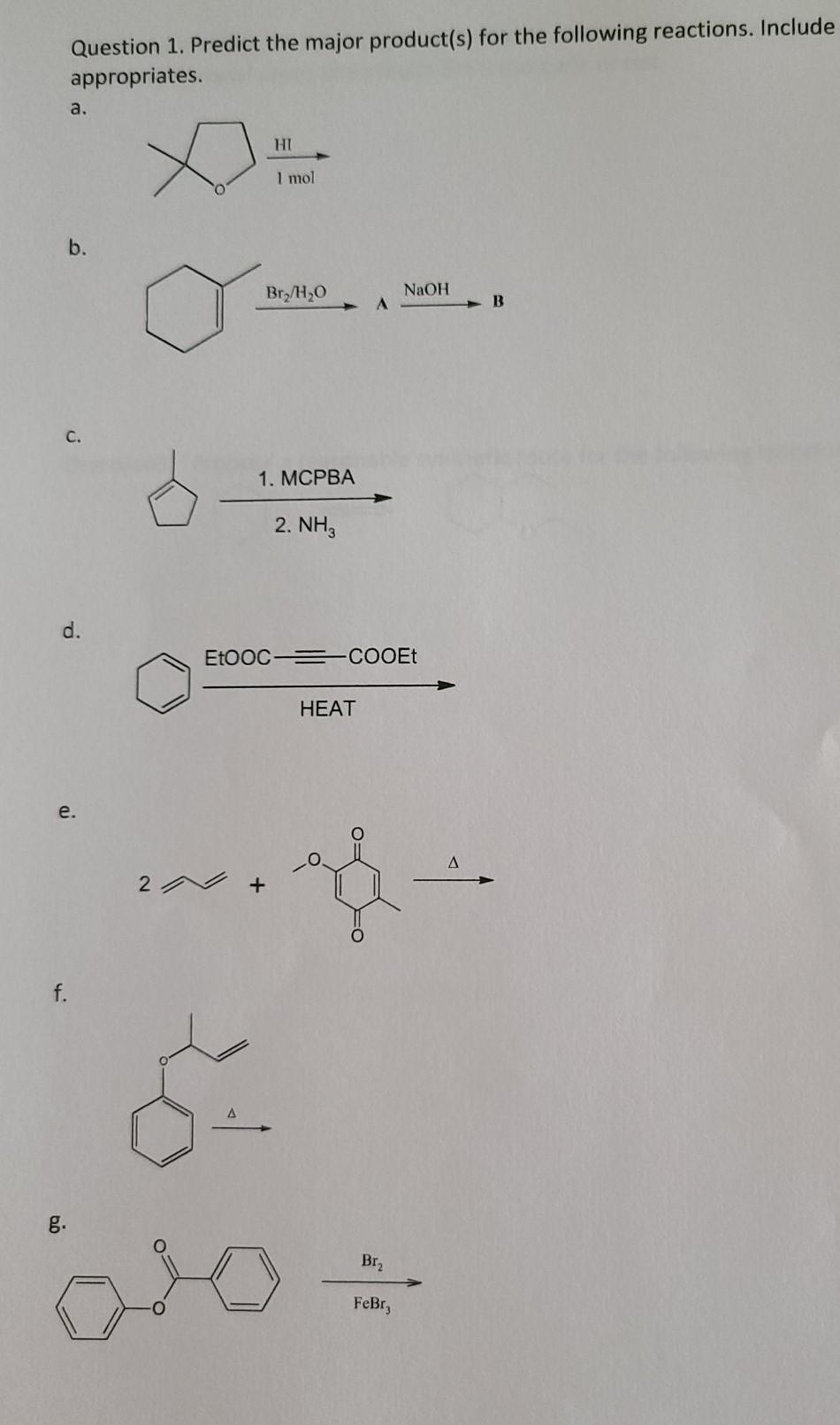 Solved Predict the major products for the following | Chegg.com