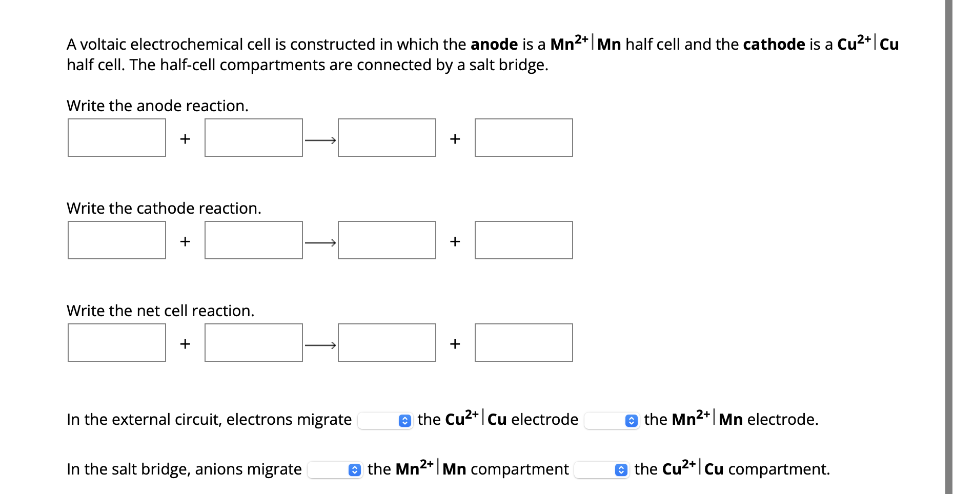 Solved A voltaic electrochemical cell is constructed in | Chegg.com