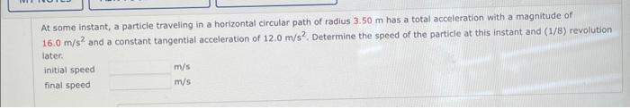 Solved At some instant, a particle traveling in a horizontal | Chegg.com