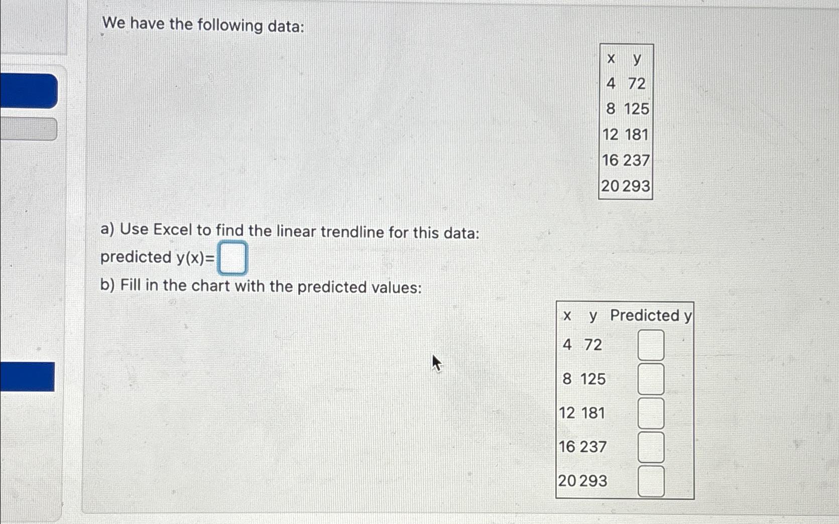 Solved We have the following data:\table[[x,y | Chegg.com