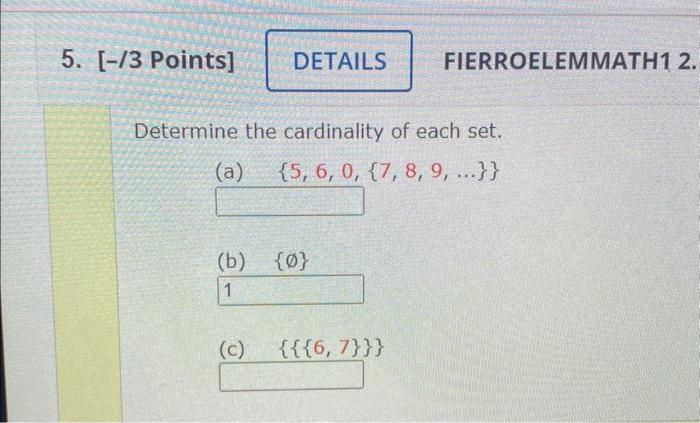 Solved Determine the cardinality of each set. (a) | Chegg.com
