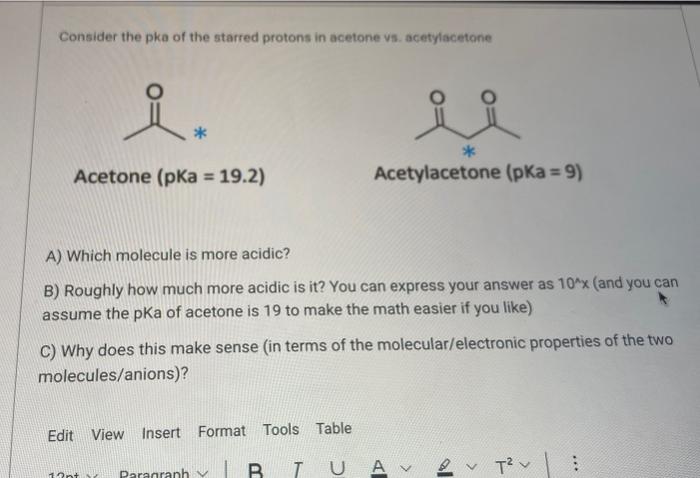 Solved Consider the pka of the starred protons in acetone | Chegg.com