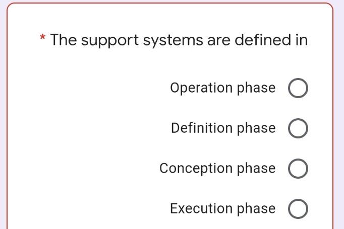 Solved The support systems are defined in Operation phase | Chegg.com