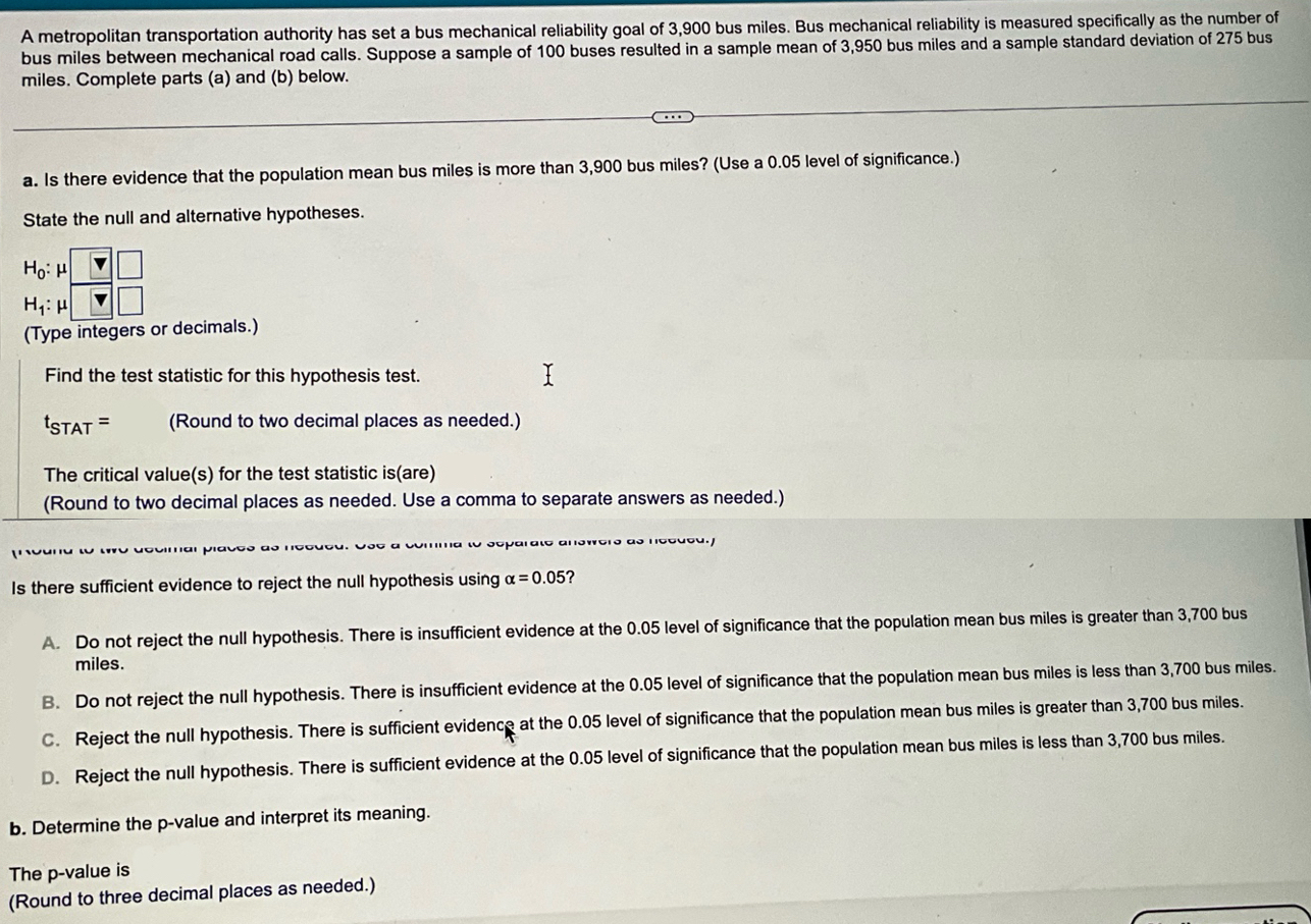 Solved A metropolitan transportation authority has set a bus | Chegg.com