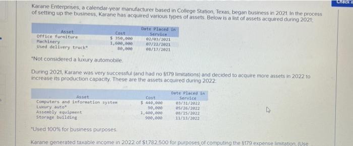Karane Enterprises, a calendar-year manufacturer | Chegg.com