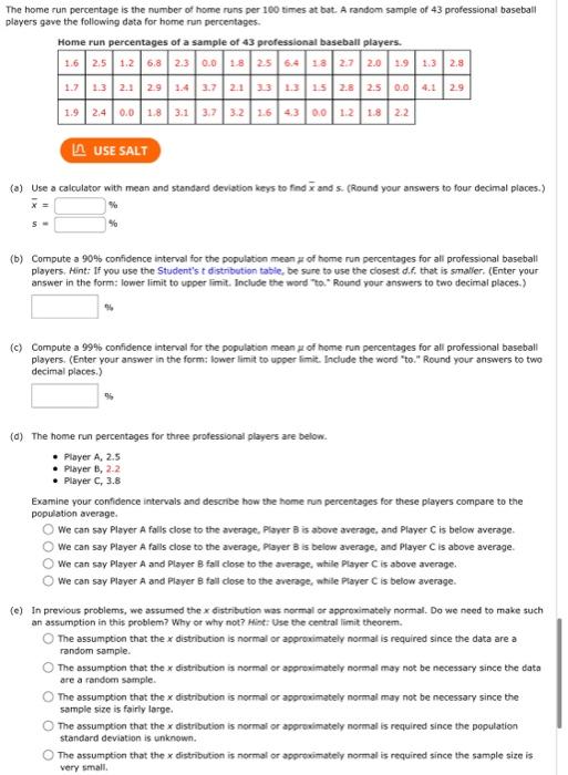 Solved The home run percentage is the number of home runs | Chegg.com