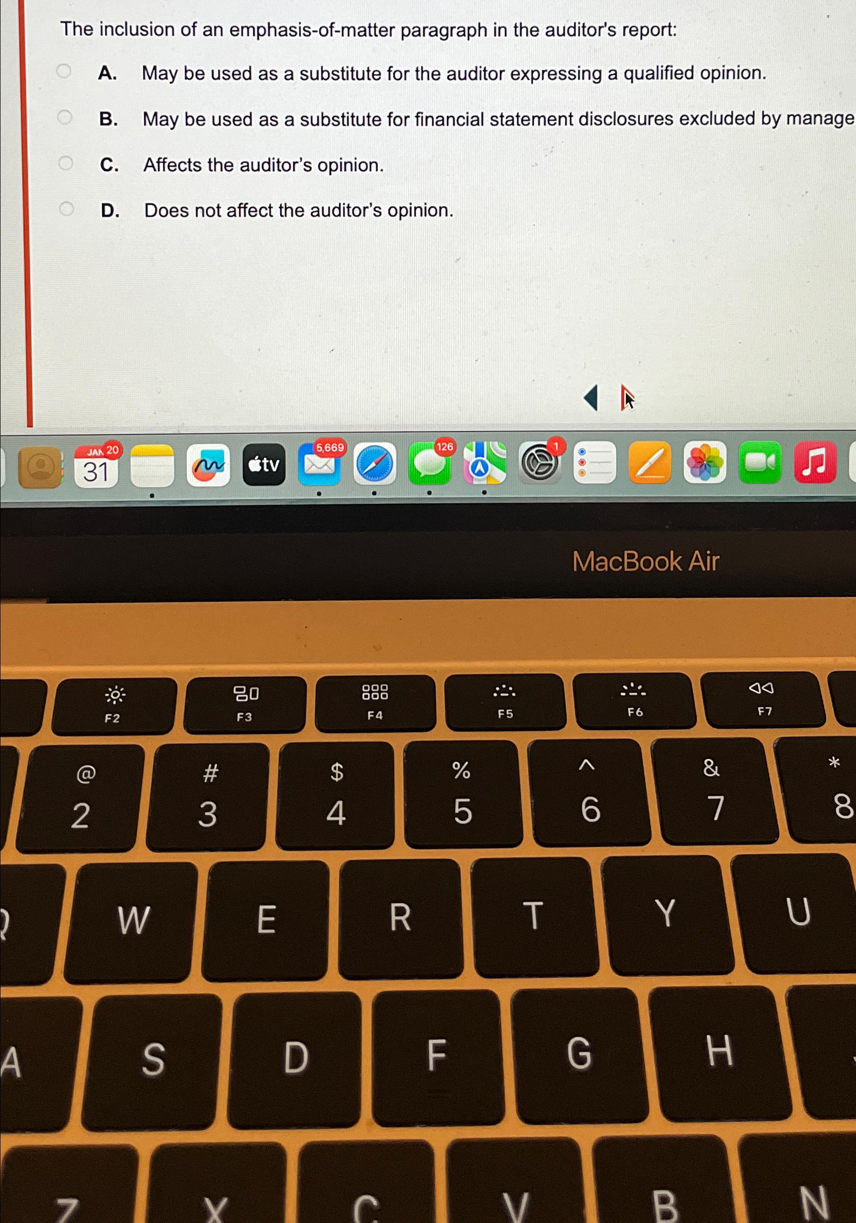 Solved The inclusion of an emphasis-of-matter paragraph in | Chegg.com